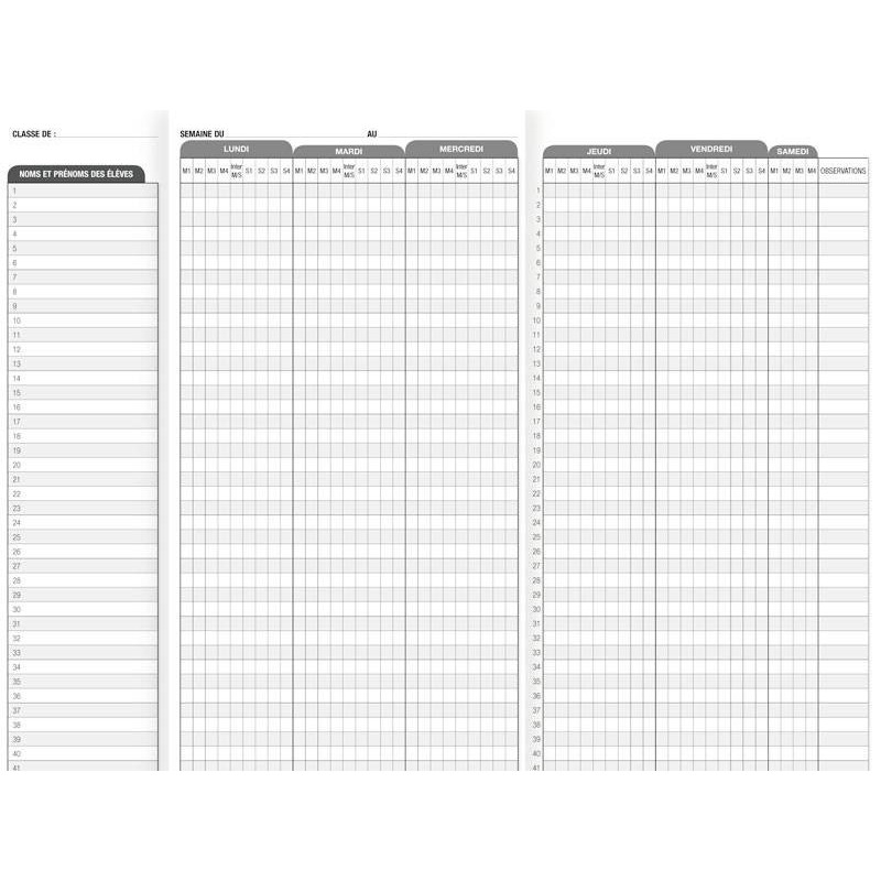 REGISTRE D'APPEL POUR LE SUIVI DES ABSENCES AVEC CONTROLE HEURE PAR HEURE