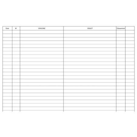 REGISTRE POUR LE SUIVI DES COURRIERS ENTRANTS