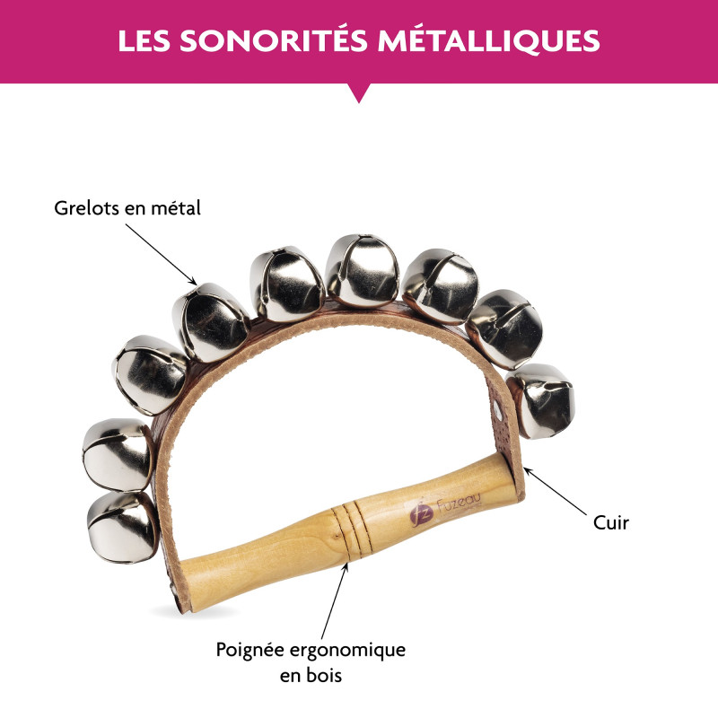 Couronne 9 Grelots | Montés sur Cuir | Poignée Bois | Fuzeau
