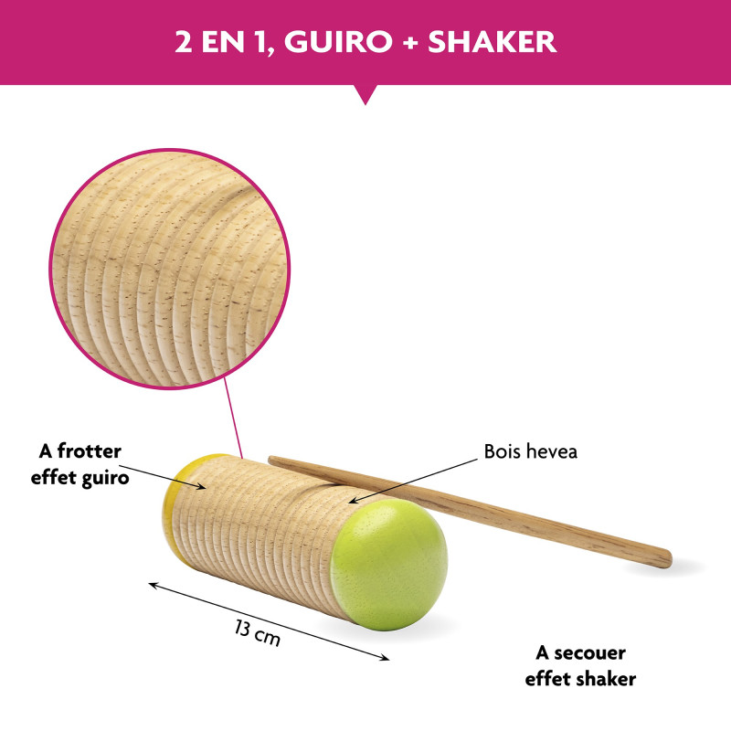 Guiro | Shaker | Instrument 2 en 1 | Fuzeau
