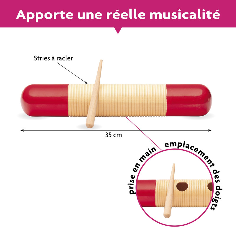 Guiro 35 cm | En bois | Instrument à Gratter | Fuzeau Séniors